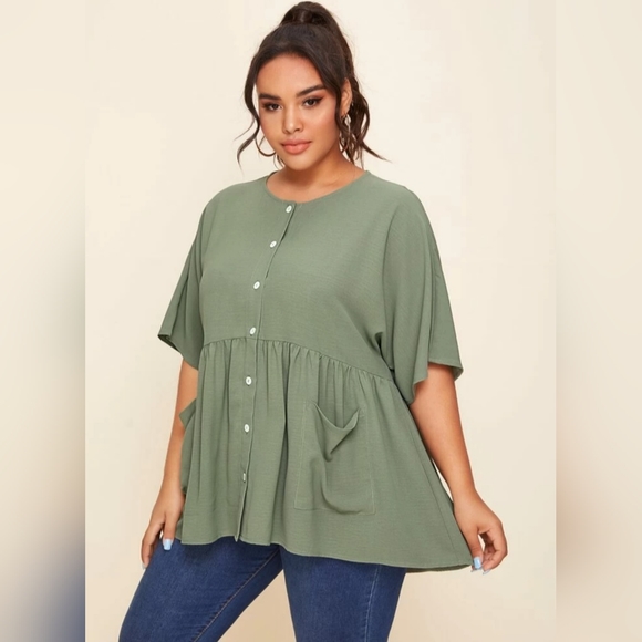 SHEIN | Tops | 6 Plus Button Front Patch Pocket Top | Poshmark
